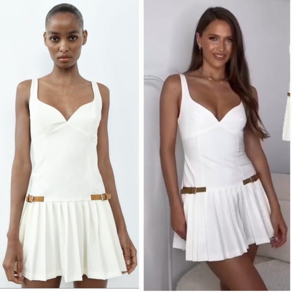 Zara | Dresses | New Zara Zw Collection Ivory Oyster White Pleated Mini ...